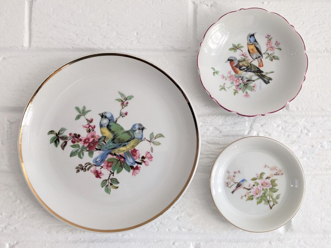 Vintage Bird Plates SET of 3 Curated, Mixed & Matched Birds and ...