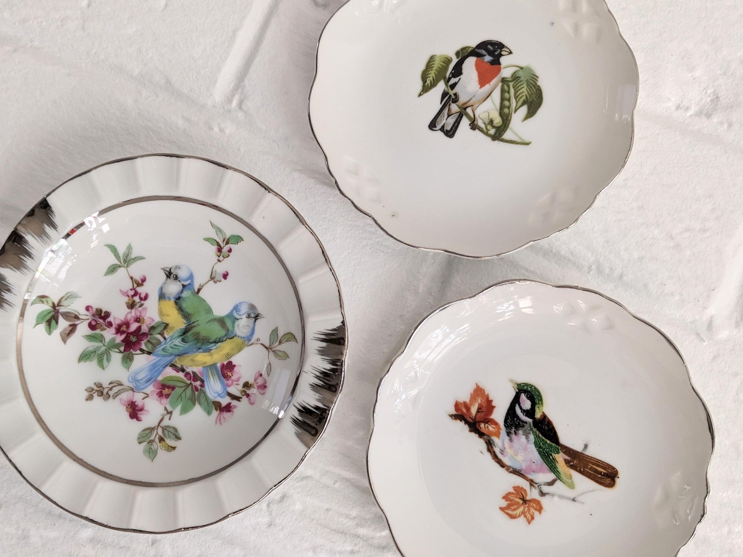 Vintage Bird Plates | SET of 3 | Curated, Mixed & Matched Birds and ...