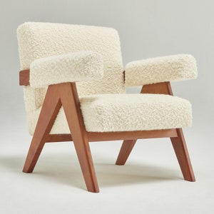 Chandigarh Upholstered Armchair in Pierre Frey "opio Natural" Alpaca ...