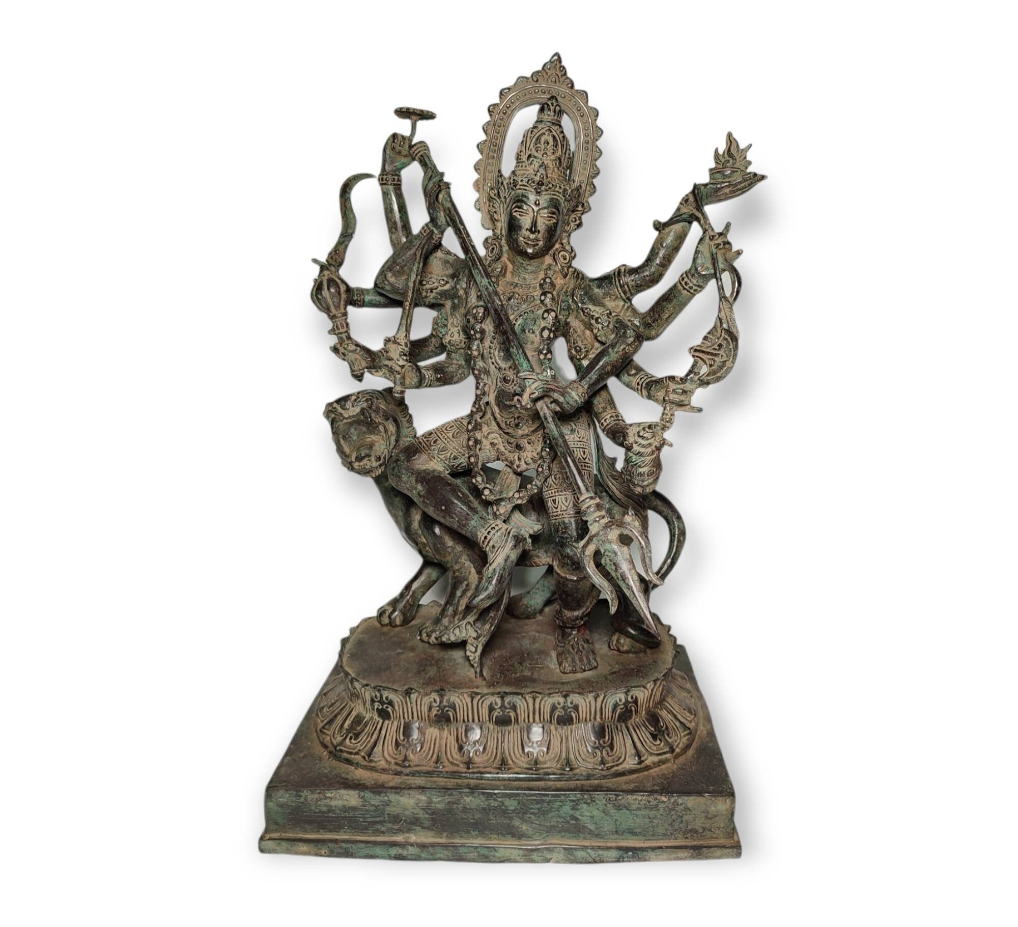Bronze Mahakali, 10 Armed Mahakali, Mahakali Standing on Tiger, Goddess ...