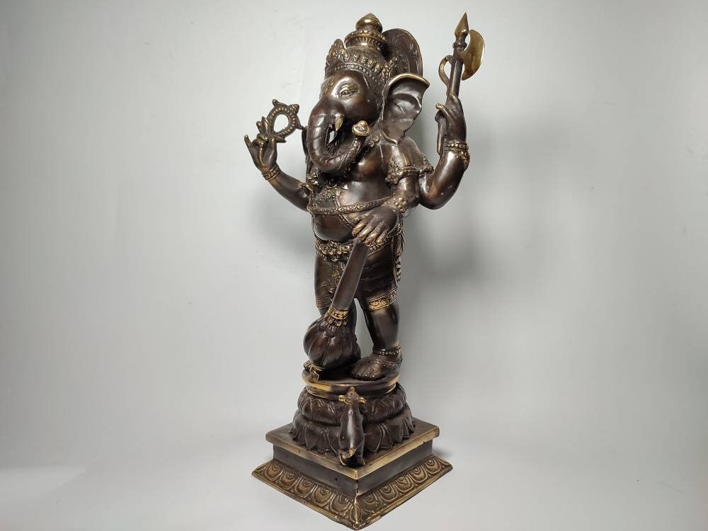 Ganesha on Lotus, Bronze Ganesha Statue, Handmade Ganesha, Ganesha Idol ...