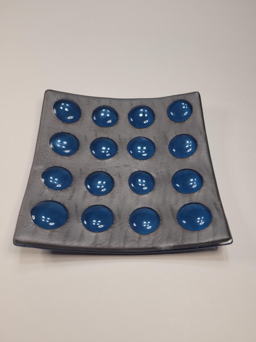 Fused Glass Dish, Steel Blue Reactive Bullseye Glass - Etsy