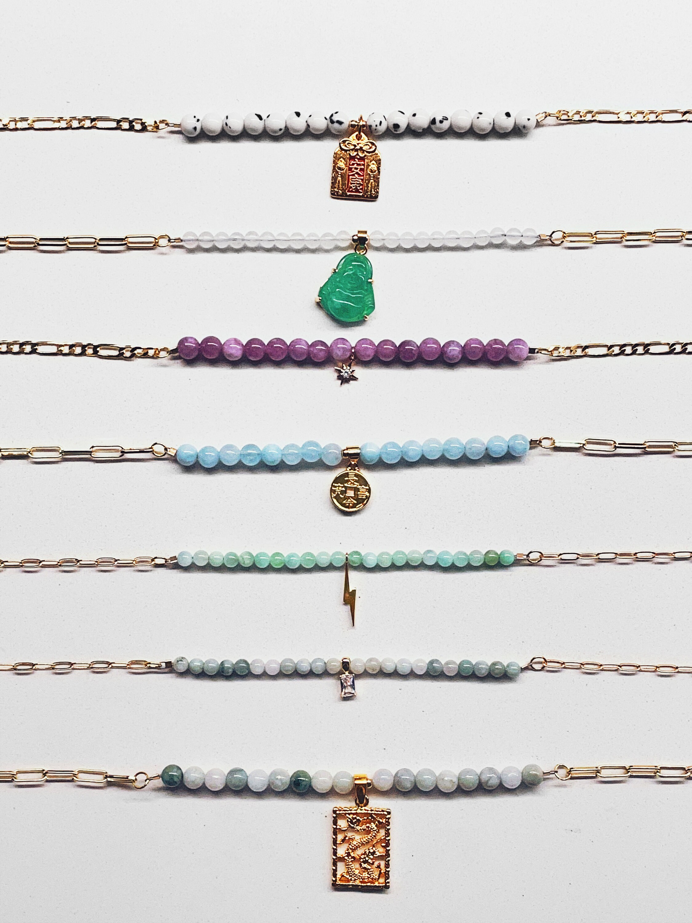 Custom Gold Filled Necklace With Real Jade and Lightning Bolt Charm - Etsy