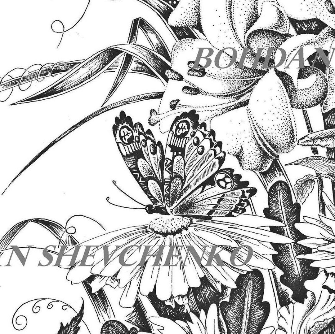 Printable Pen and Ink Drawing Digital Floral Drawing Black - Etsy