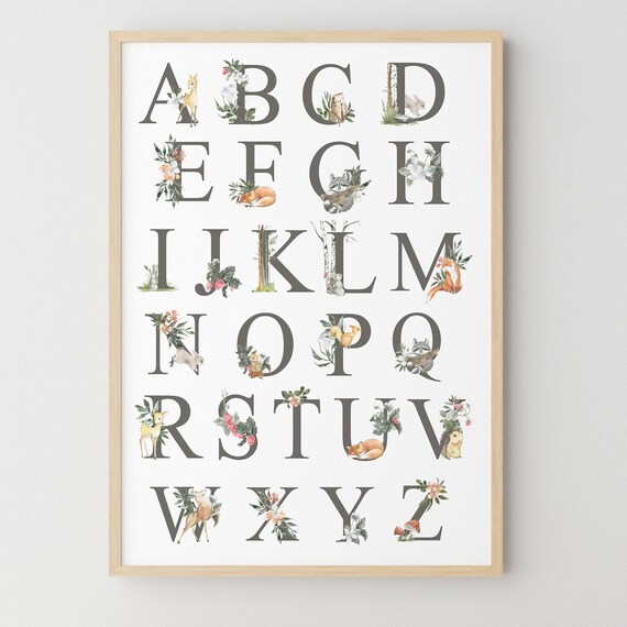 Nursery Print woodland alphabet abc wall art nursery wall art alphabet ...