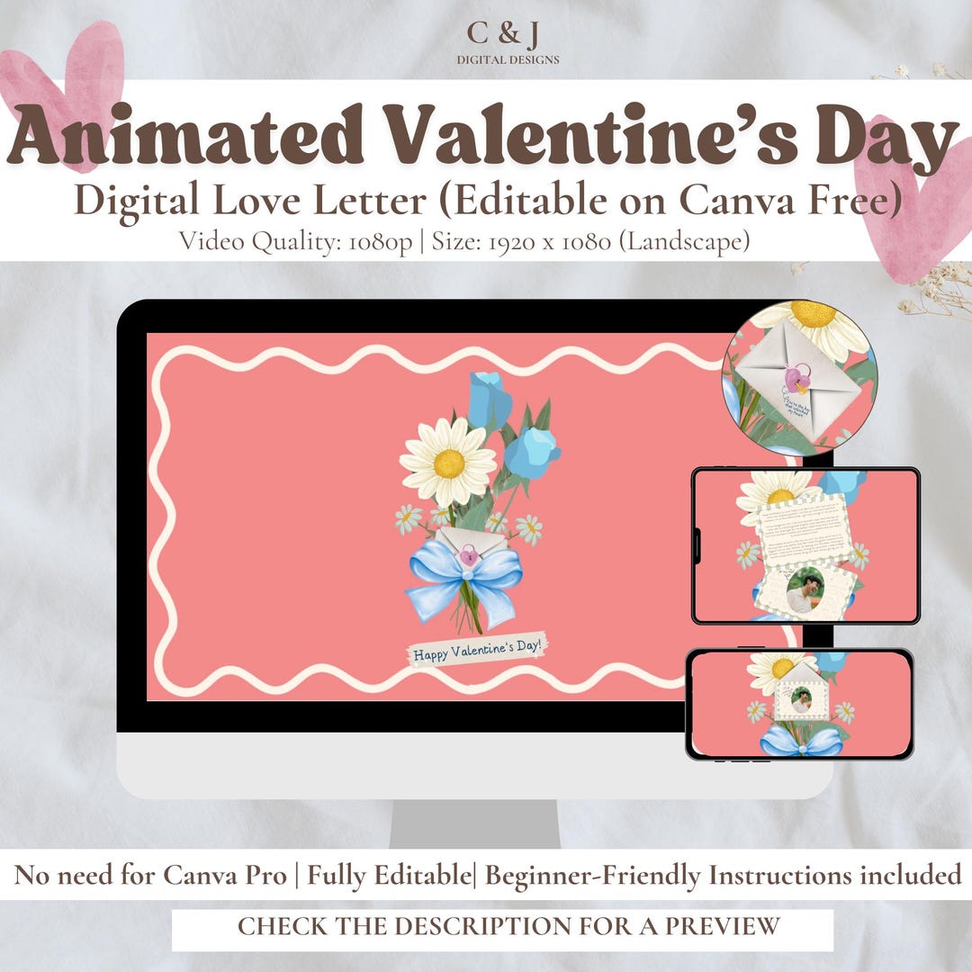 Cute Animated Valentines Day Love Letter Virtual for LDR Couple Digital ...