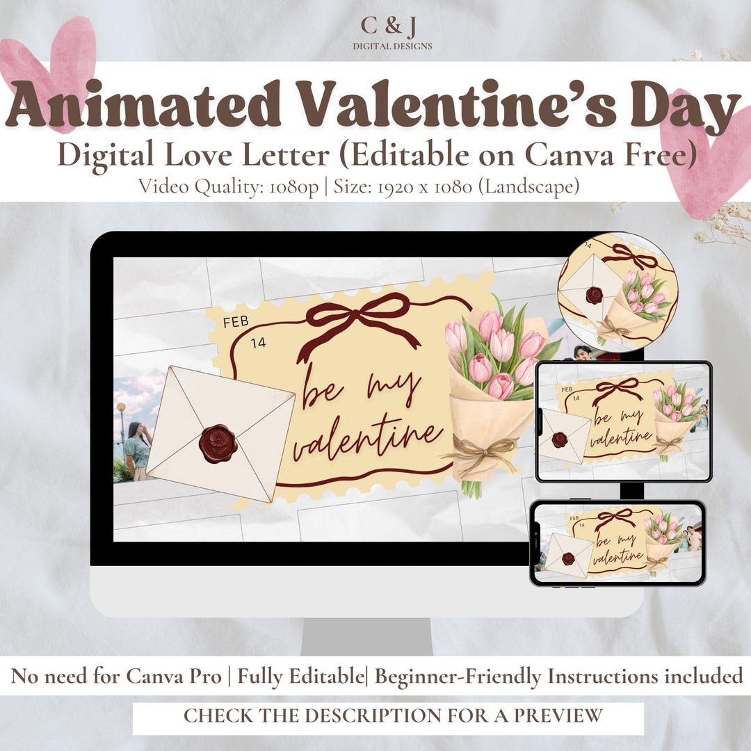 Cute Animated Valentines Day Love Letter Virtual for LDR Couple Digital ...