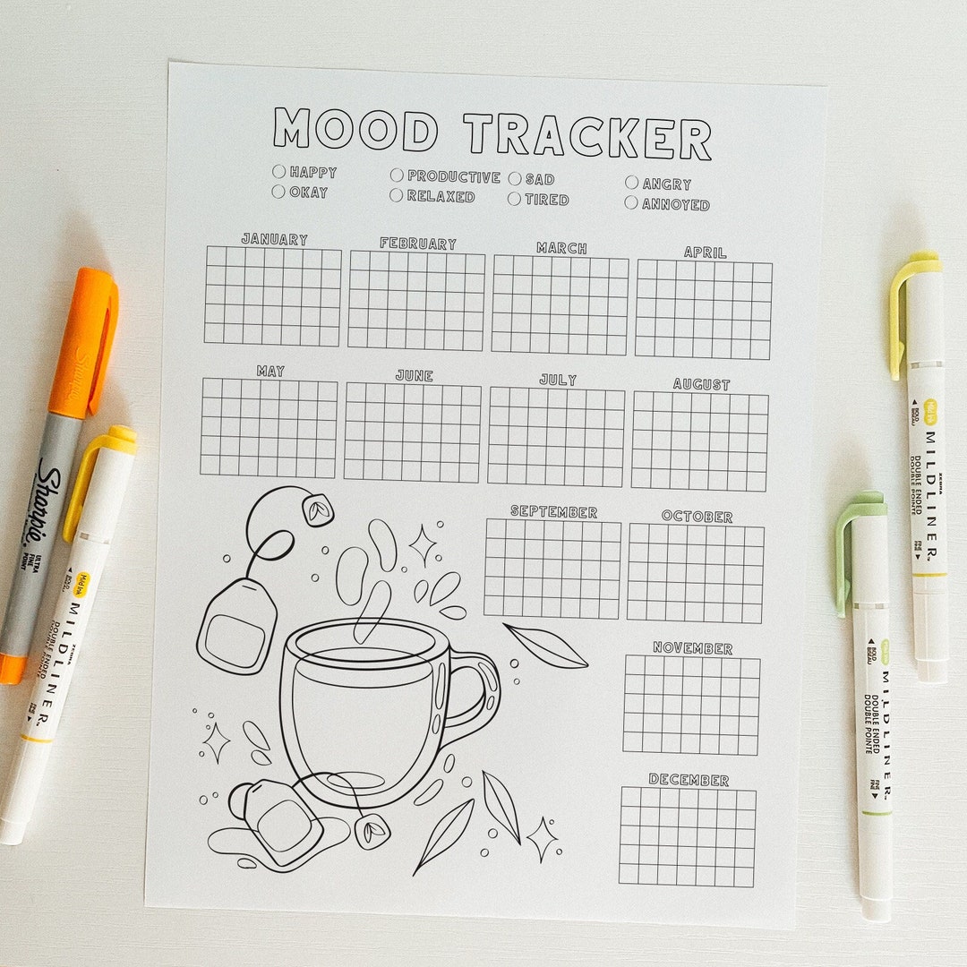 Printable Tea Mood Tracker – Color-in Bullet Journal Page, Bujo Mood ...