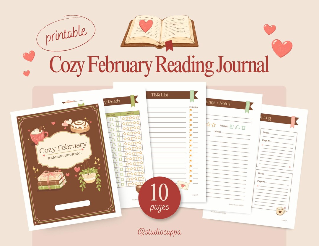 February Reading Journal Printable | 10-page Book Tracker, Book Log ...