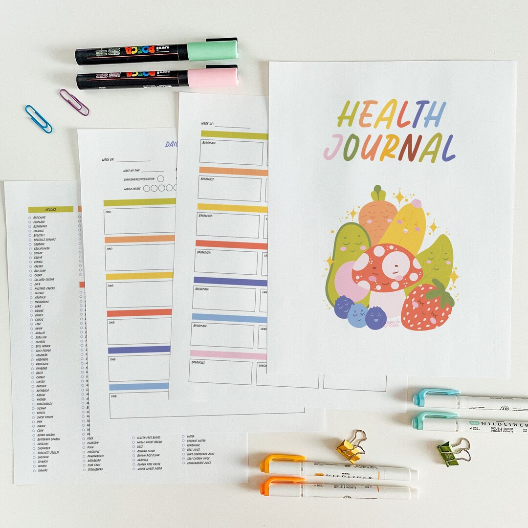 Colorful Printable Health Journal | 17 Page Pack | PDF Journal | Color ...
