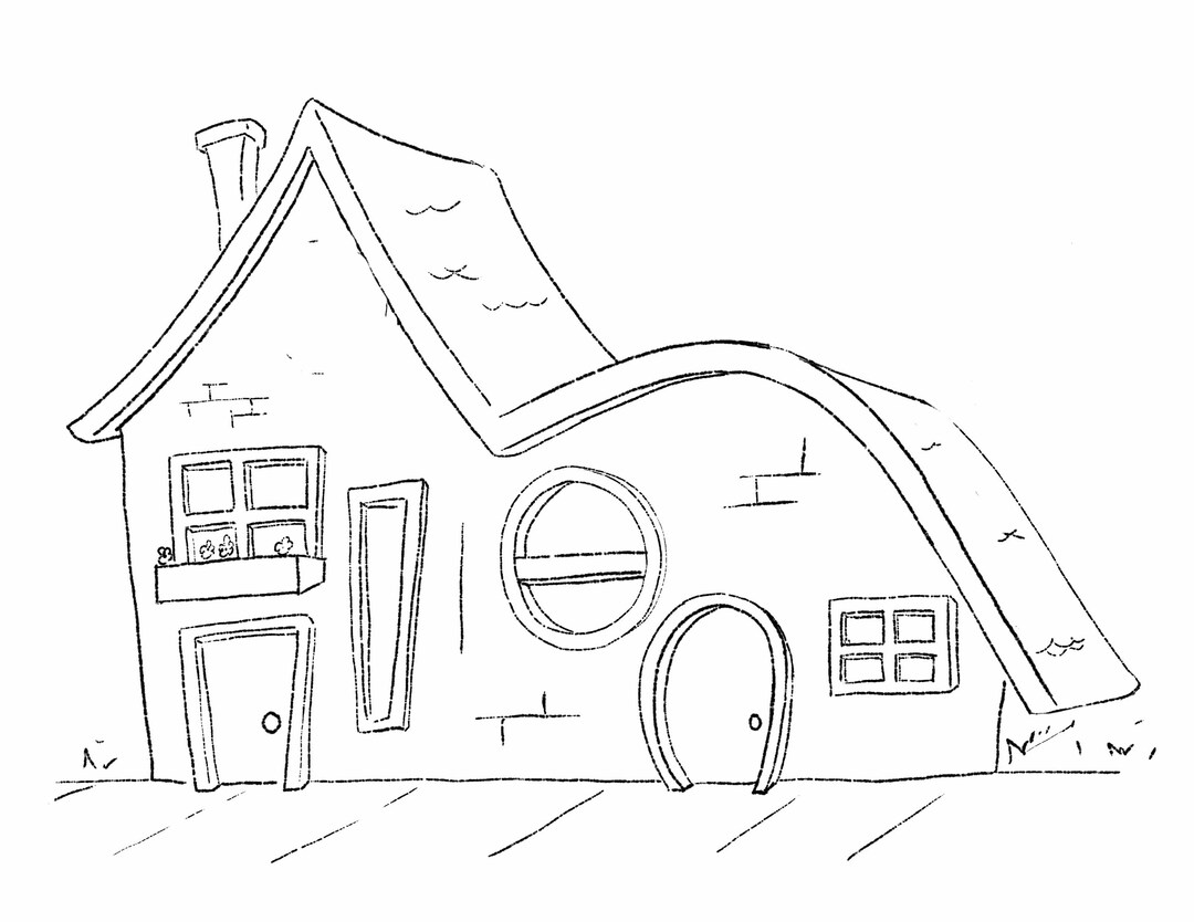 Cartoon Stylized Home Coloring Page - Etsy