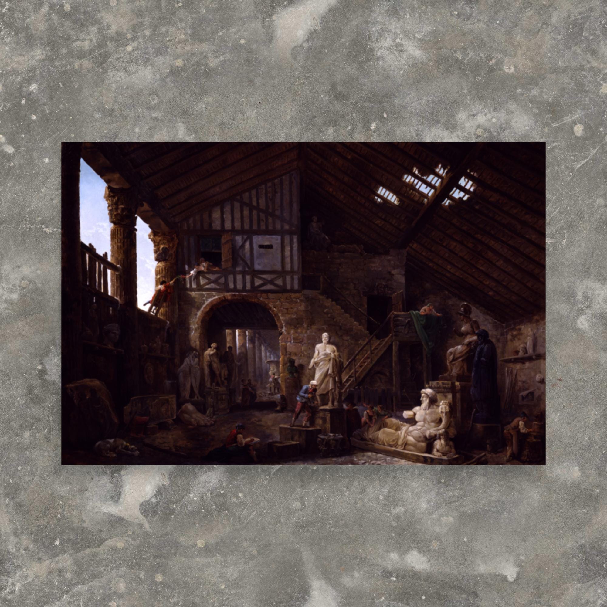 Studio of an Antiques Restorer in Rome by Hubert Robert - Hubert Robert ...