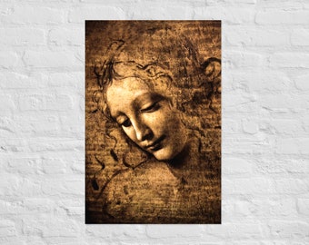 Leonardo Da Vinci La Scapigliata Poster, Head of a Woman, Art Print Vintage Exhibition Canvas ...
