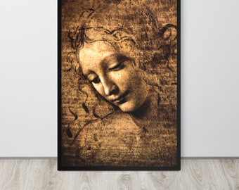 Leonardo Da Vinci La Scapigliata Poster, Head of a Woman, Art Print Vintage Exhibition Canvas ...