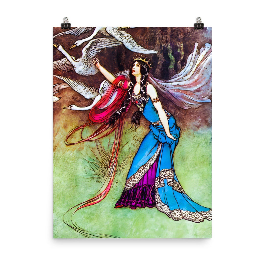 Mythological Art Print - the Queen and the Six Swans by Warwick Goble ...