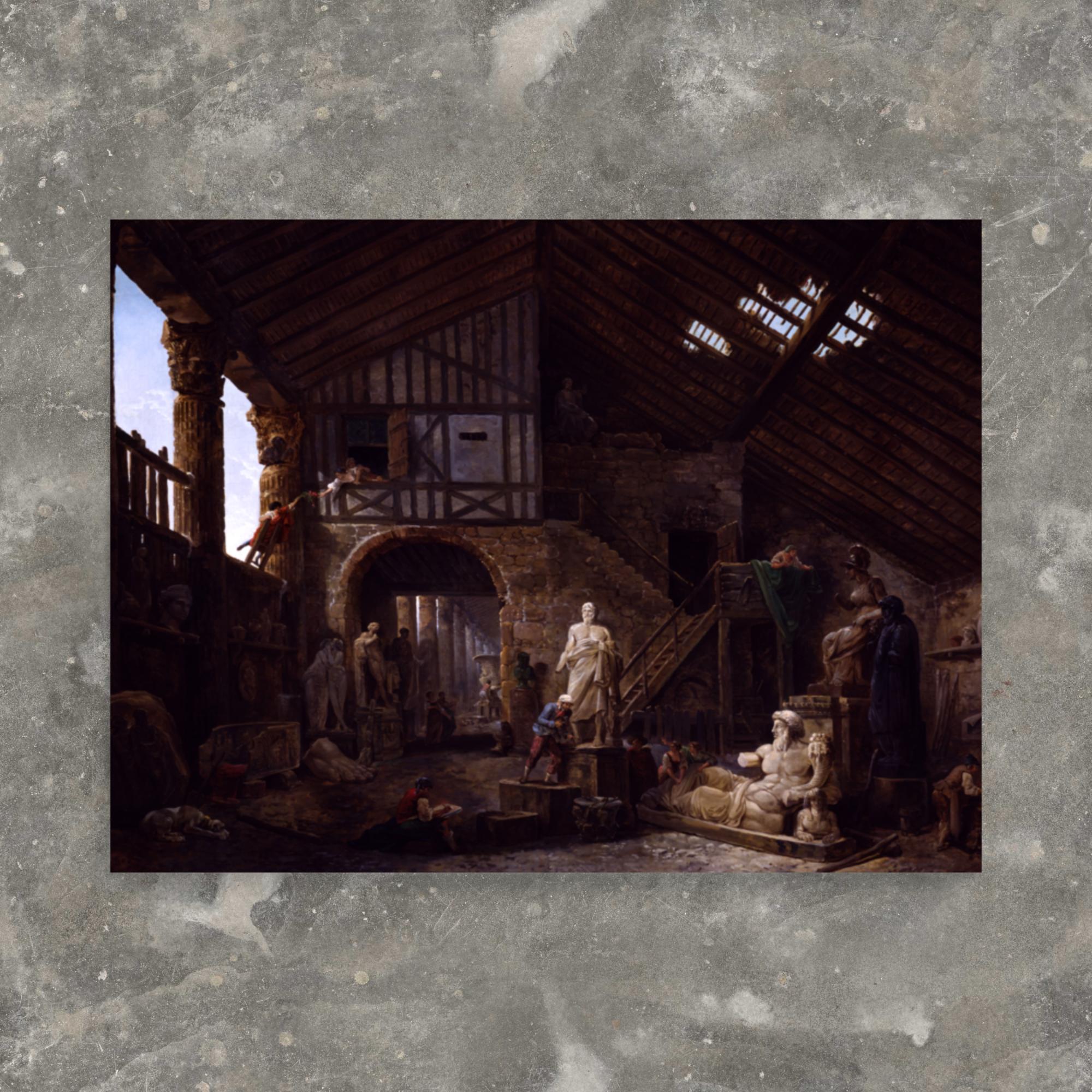 Studio of an Antiques Restorer in Rome by Hubert Robert - Hubert Robert ...