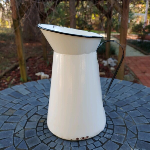 White Enamel Pitcher - Etsy