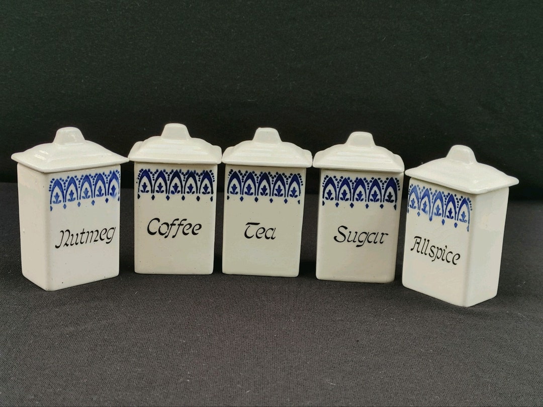 Antique German Kitchen Counter Spice Jars/coffee,tea,sugar,allspice ...