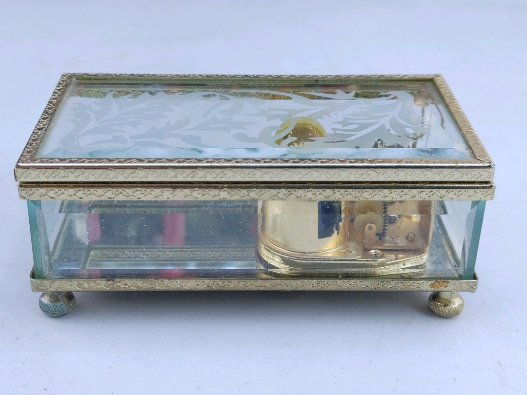 Music Etched Glass Jewelry Box With Gold Tones/plays Perfectly - Etsy