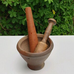 Mortar and Pestles Primitive Pottery Bowl Hand Carved Artisan Wood Antique Pestles 2 - Etsy