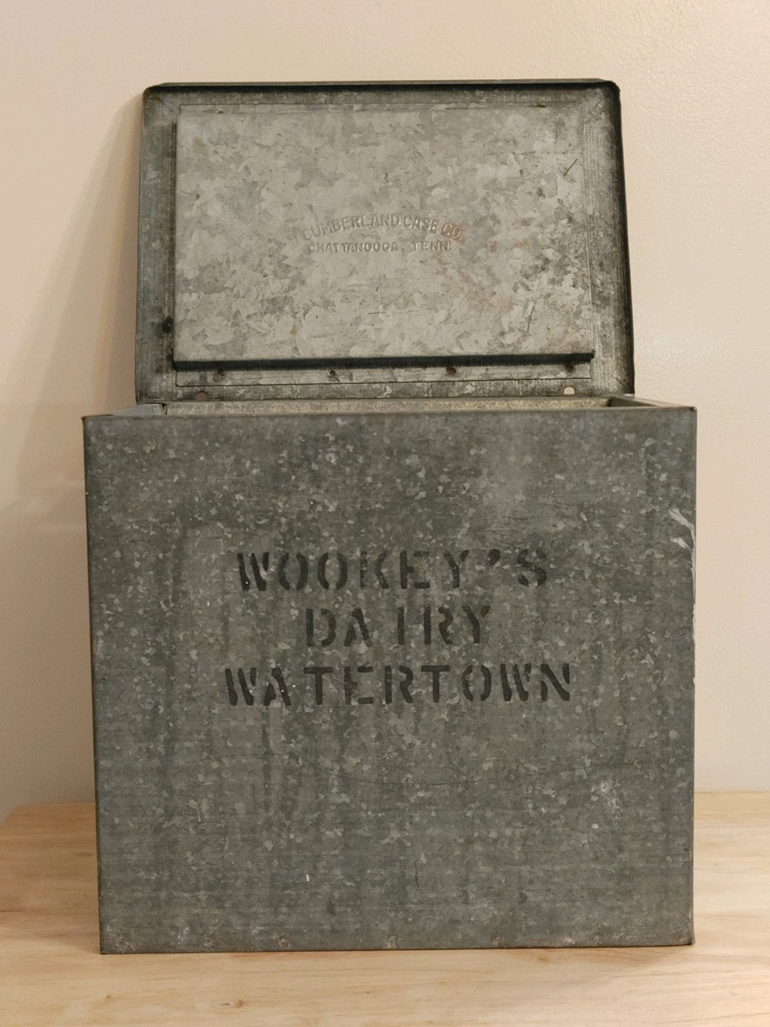 Vintage Milk Dairy Box Circa 1940's Galvanized Steel Wookey's Dairy ...