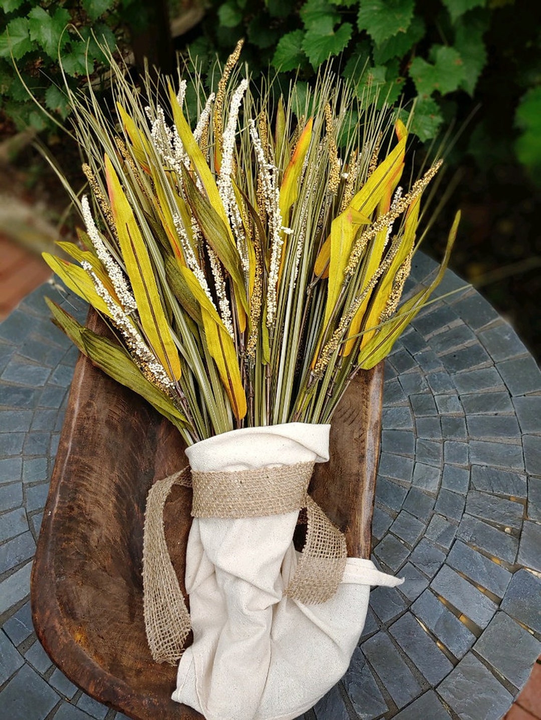 Tall Faux Millet Bouquet - Farmhouse Linen Wrapped Fall Decor - Etsy