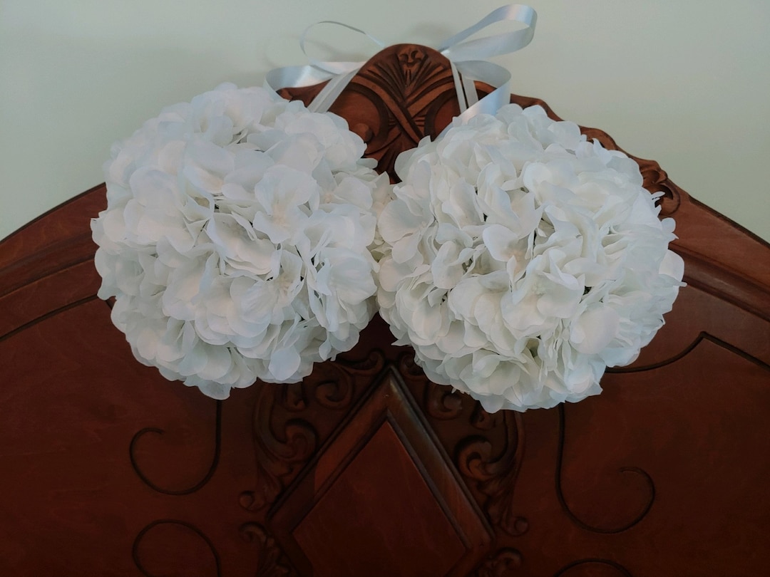 Silk Wedding White Kissing Ball Pair With White Satin Ribbon - Etsy