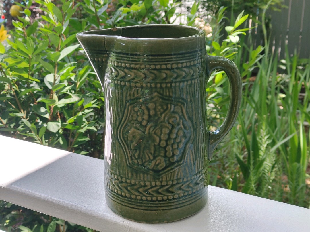 Mccoy Vintage Grapevine Design Green Pitcher/nelson Mccoy Circa 1926 - Etsy