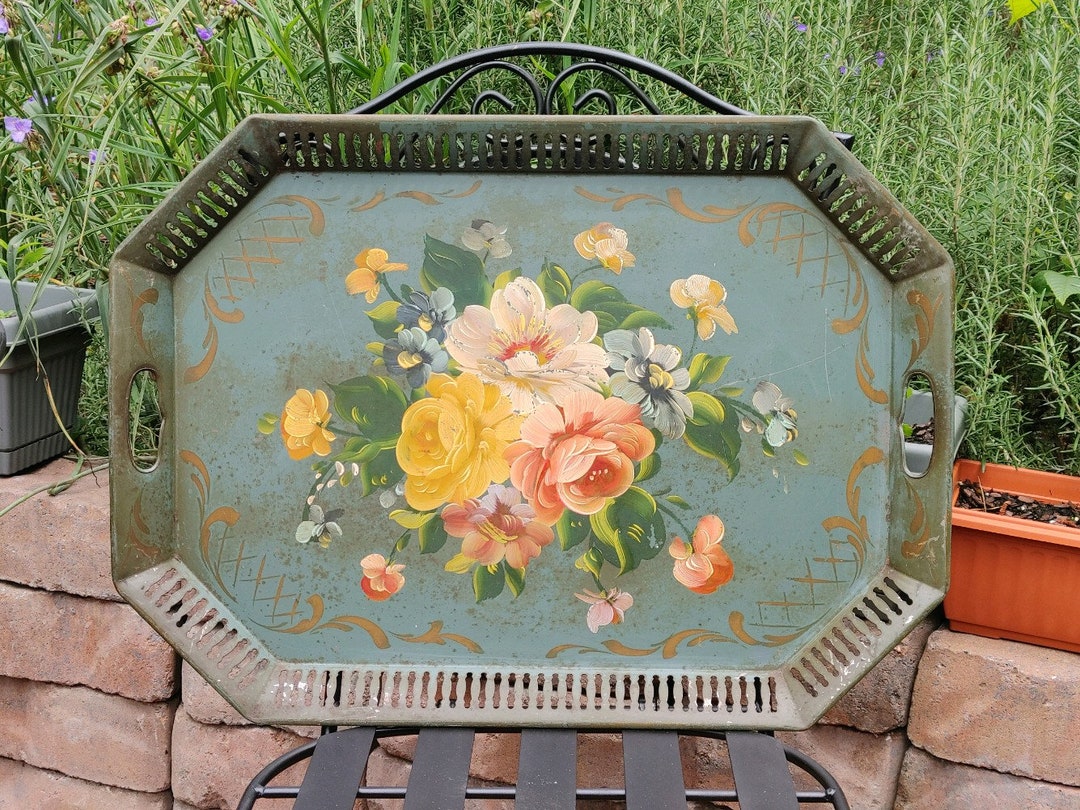 Philadelphia Pa. Hand-painted Green Floral Serving Tray, Vintage, Circa ...