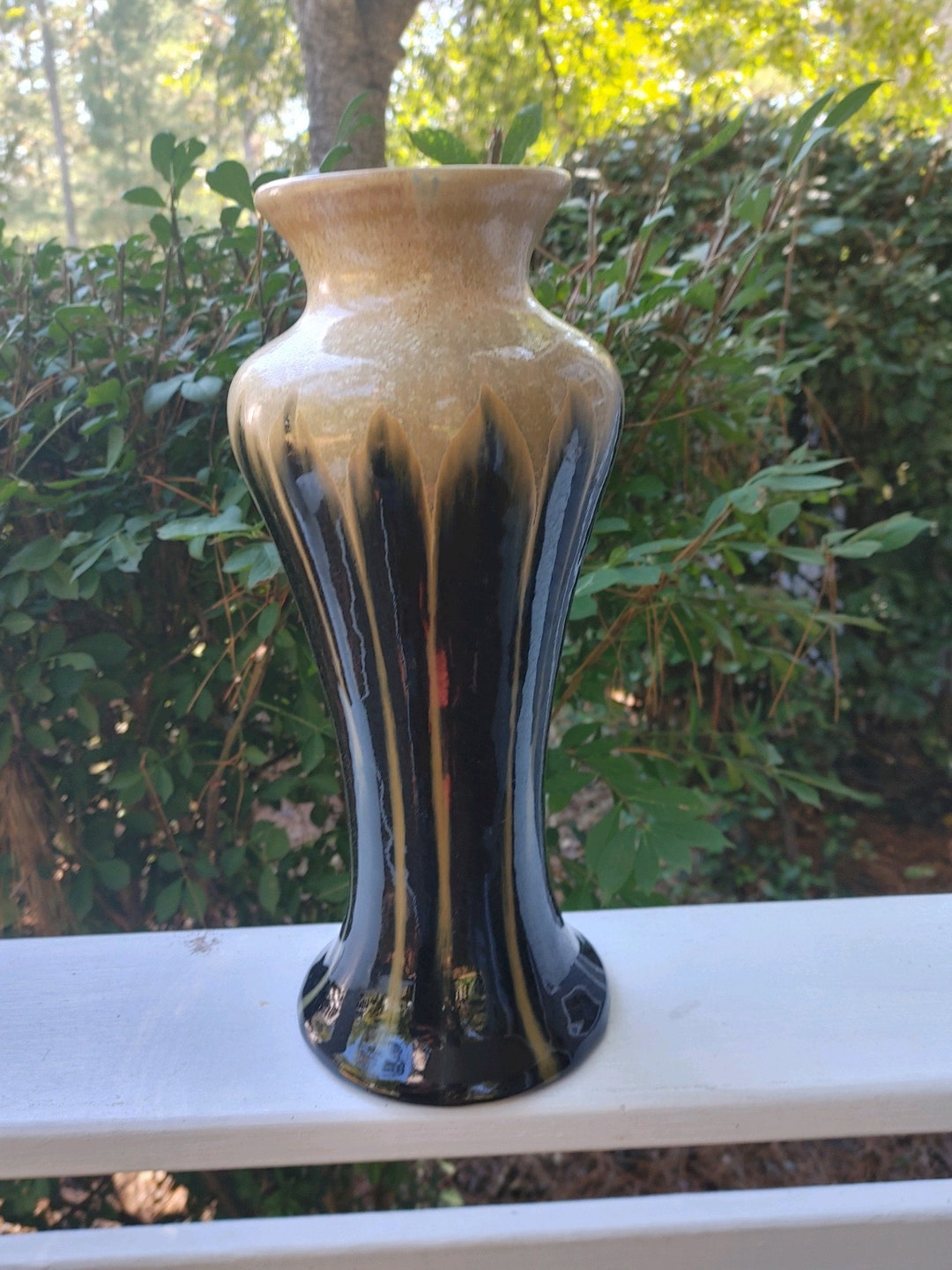 Boho MCM Fine Art Black & Cream Tall Pottery Vase With Earthen Natural ...