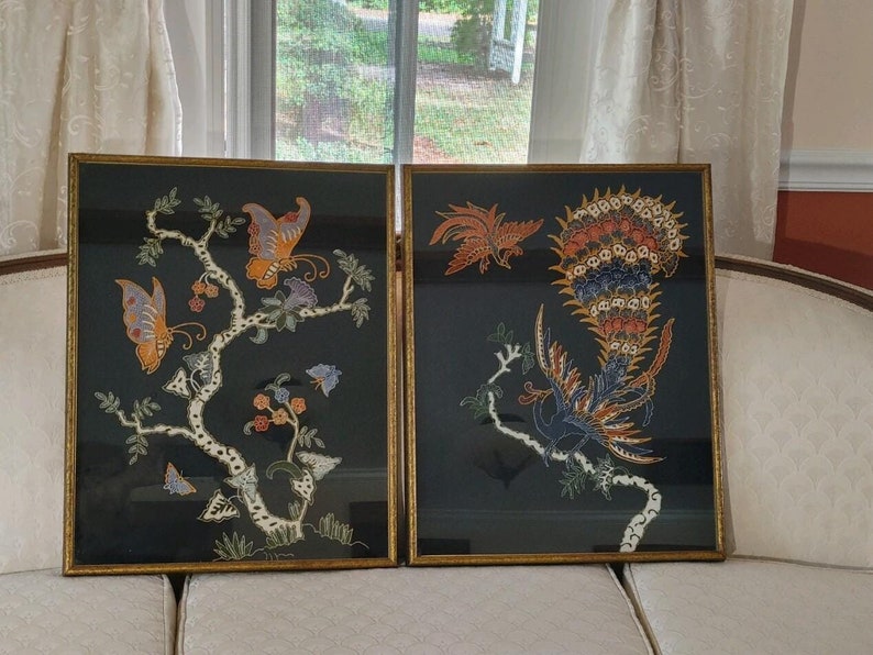 Vintage Indonesian Batik Art – Framed Bird of Paradise & Butterflies - Etsy