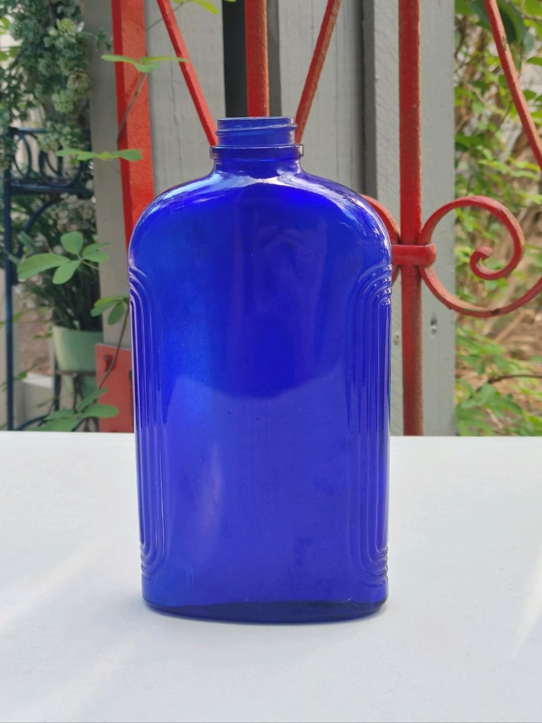 Vintage Hazel Atlas Cobalt Blue Glass Flask - Art Deco USA, 1930s - Etsy