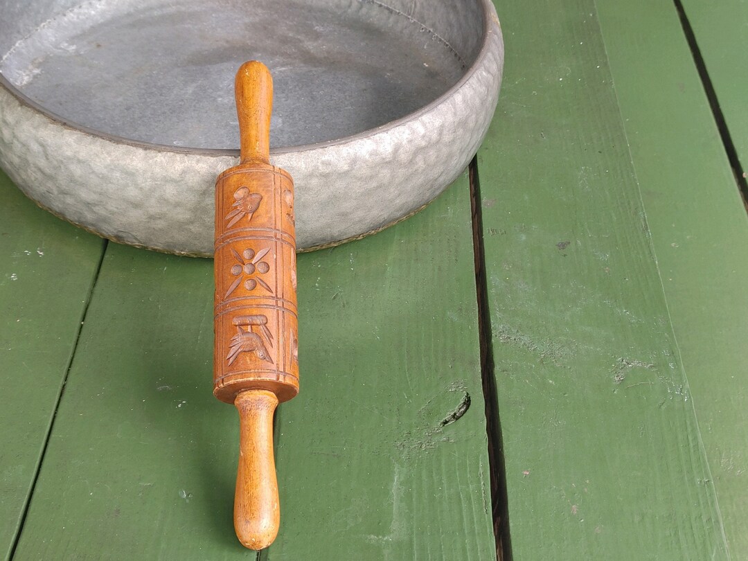 Vintage Rolling Pin Carved Farmhouse Kitchen Dark Stained - Etsy