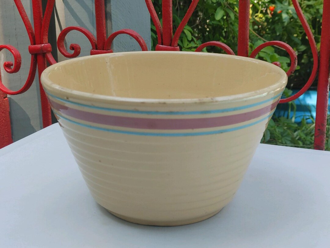 1940's Watt Pottery Ovenware USA 9 Mixing Bowl/creamy Yellow With Teal ...