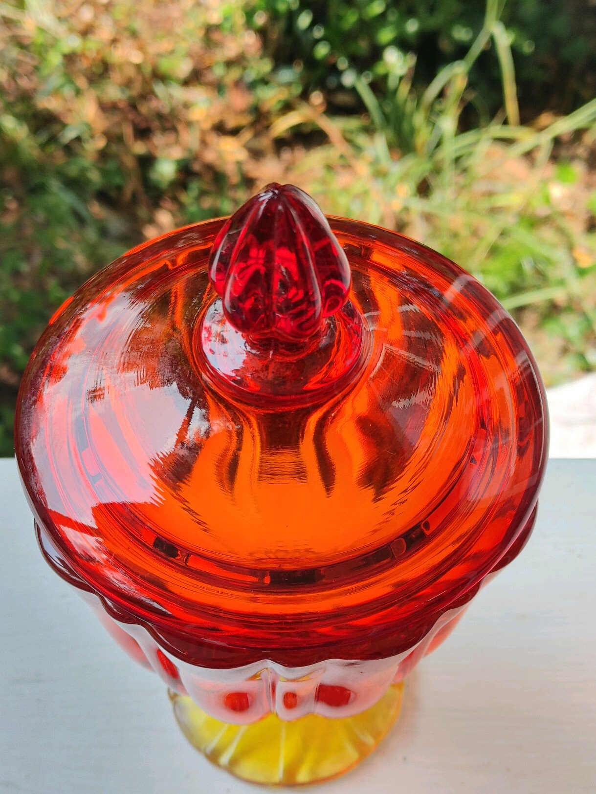 L.E. Smith Amberina Art Glass Compote Dish With Lid/ Persimmon - Etsy