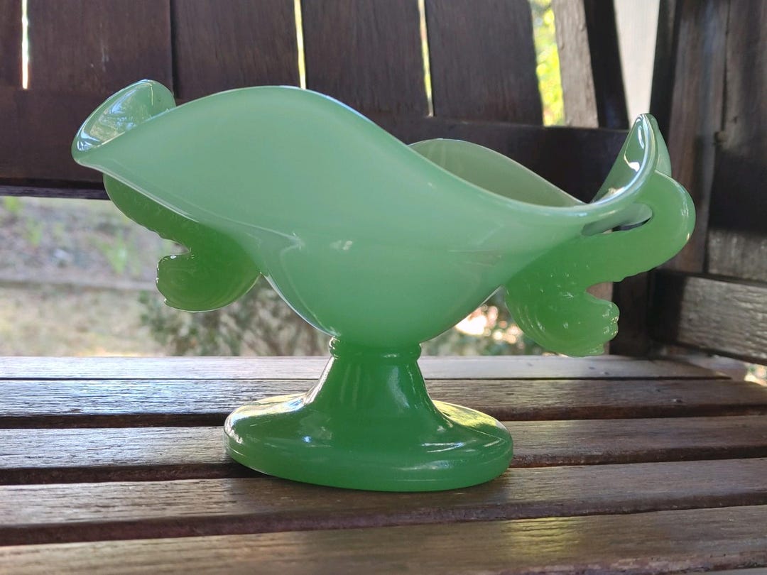 OHIO - FENTON JADITE (jadeite) Koi Handle Green Compote Candy Dish ...