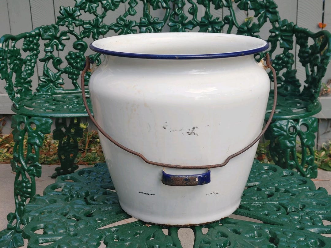 ENAMELWARE: Slop Bucket/ Rare Navy Rim With Front Handle/circa 1930's ...