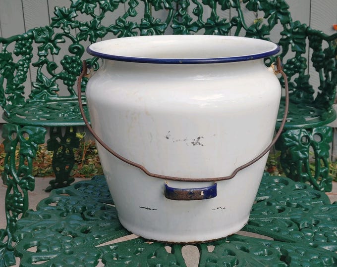 ENAMELWARE: Slop Bucket/ Rare Navy Rim With Front Handle/circa 1930's ...