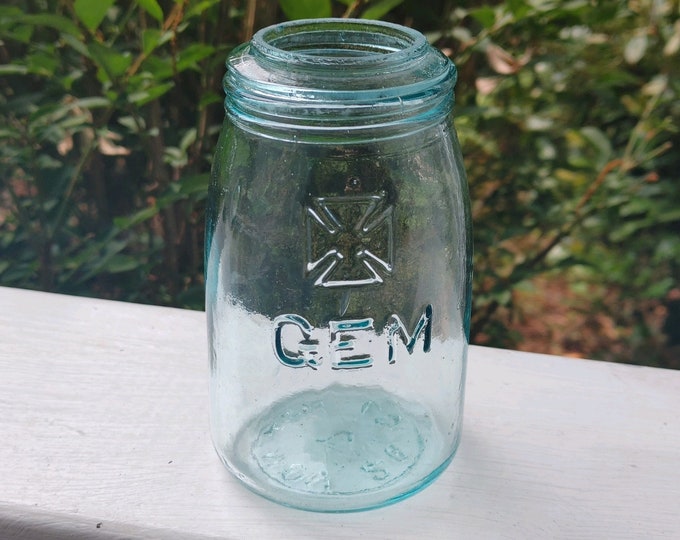Gem Antique Blue Glass Pint Jar Original Pat Nov, 1867 #7 Embossed on ...