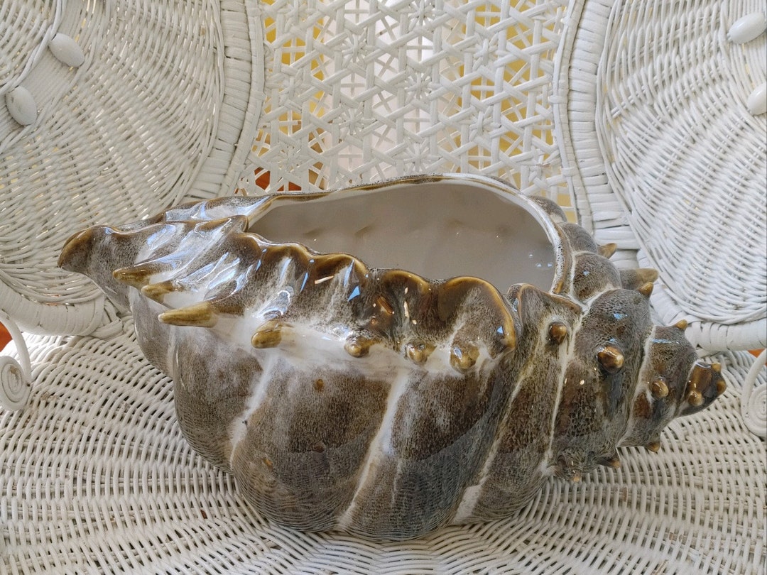 Conch Shell Bowl or Planter Centerpiece / Beautiful Large Ceramic Shell ...
