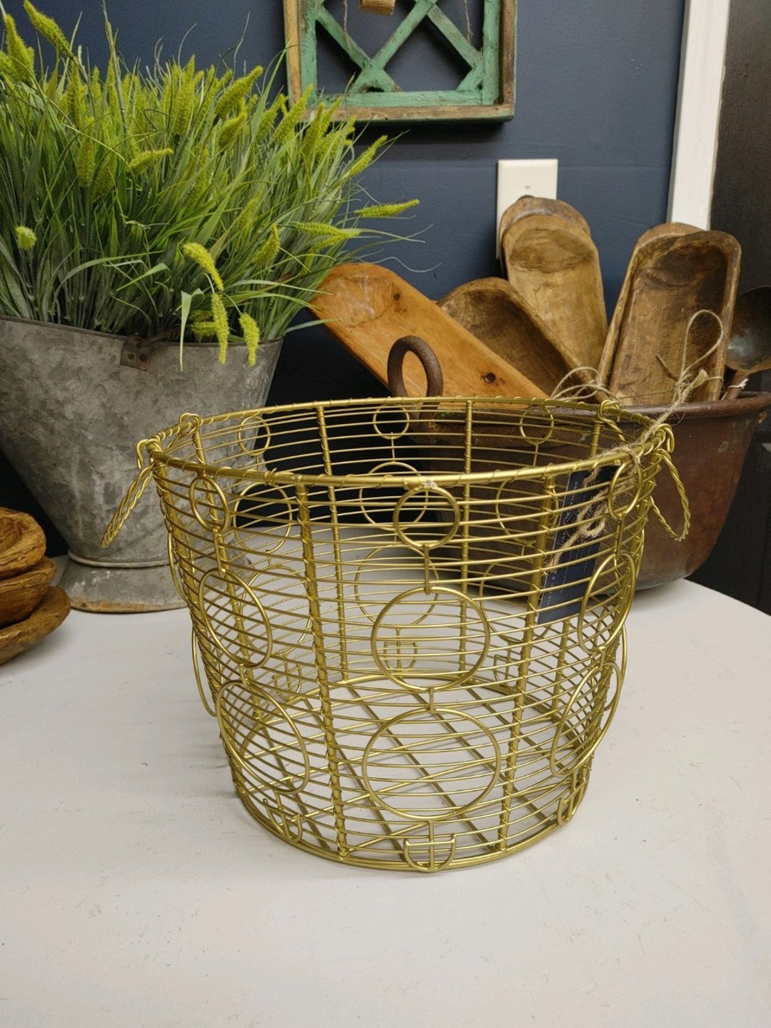 GOLD METAL BASKET: Storage Basket, Gold Metal Ring With 2 Handles ...