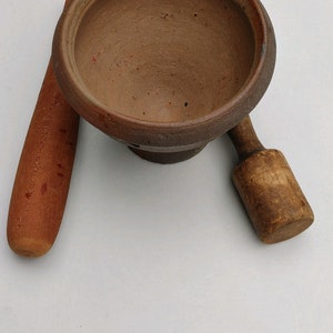 Mortar and Pestles Primitive Pottery Bowl Hand Carved Artisan Wood Antique Pestles 2 - Etsy
