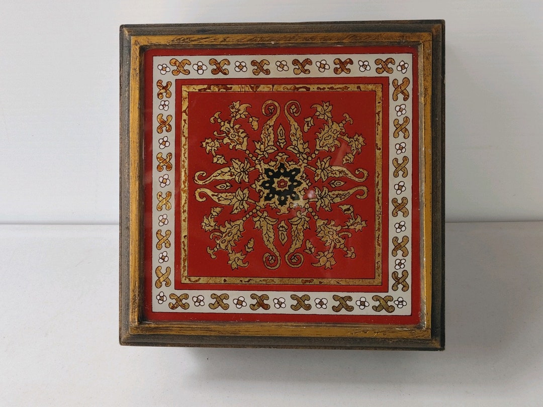 PERU - MARRALECH BOX/ Gilded Glass and Wood Jewelry Trinket Box ...