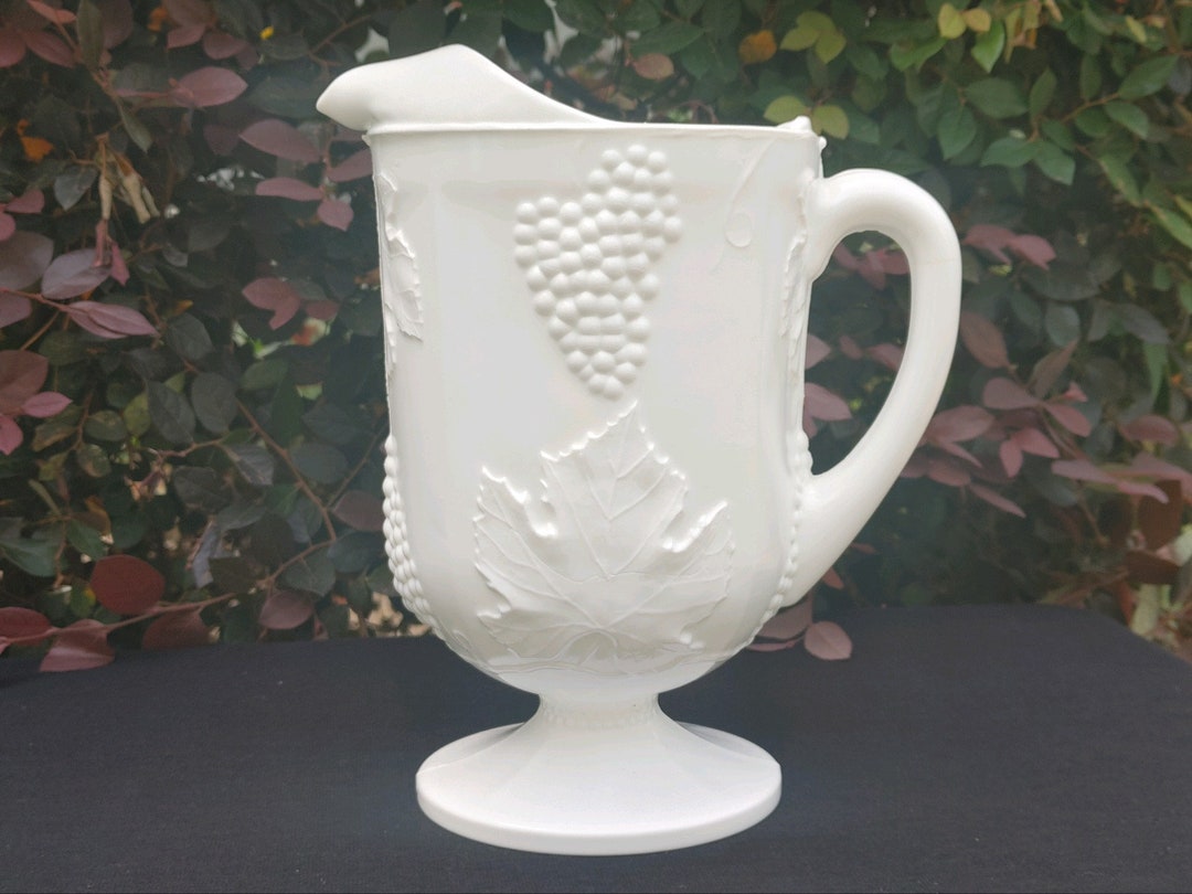 MILK GLASS PITCHER - Glossy White Serving Pitcher With Charming Raised ...