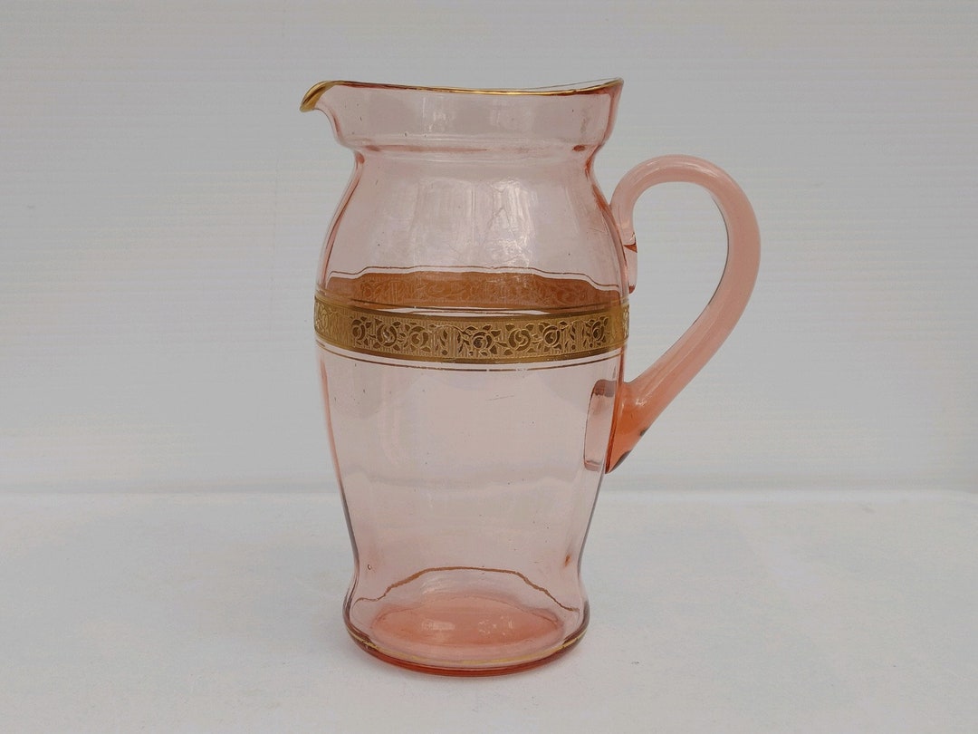 Pink & Gold Rimmed Glass Pitcher Circa 1940's/9high - Etsy