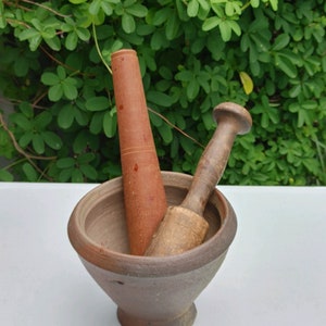 Mortar and Pestles Primitive Pottery Bowl Hand Carved Artisan Wood Antique Pestles 2 - Etsy