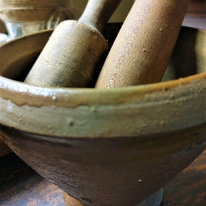 Mortar and Pestles Primitive Pottery Bowl Hand Carved Artisan Wood Antique Pestles 2 - Etsy