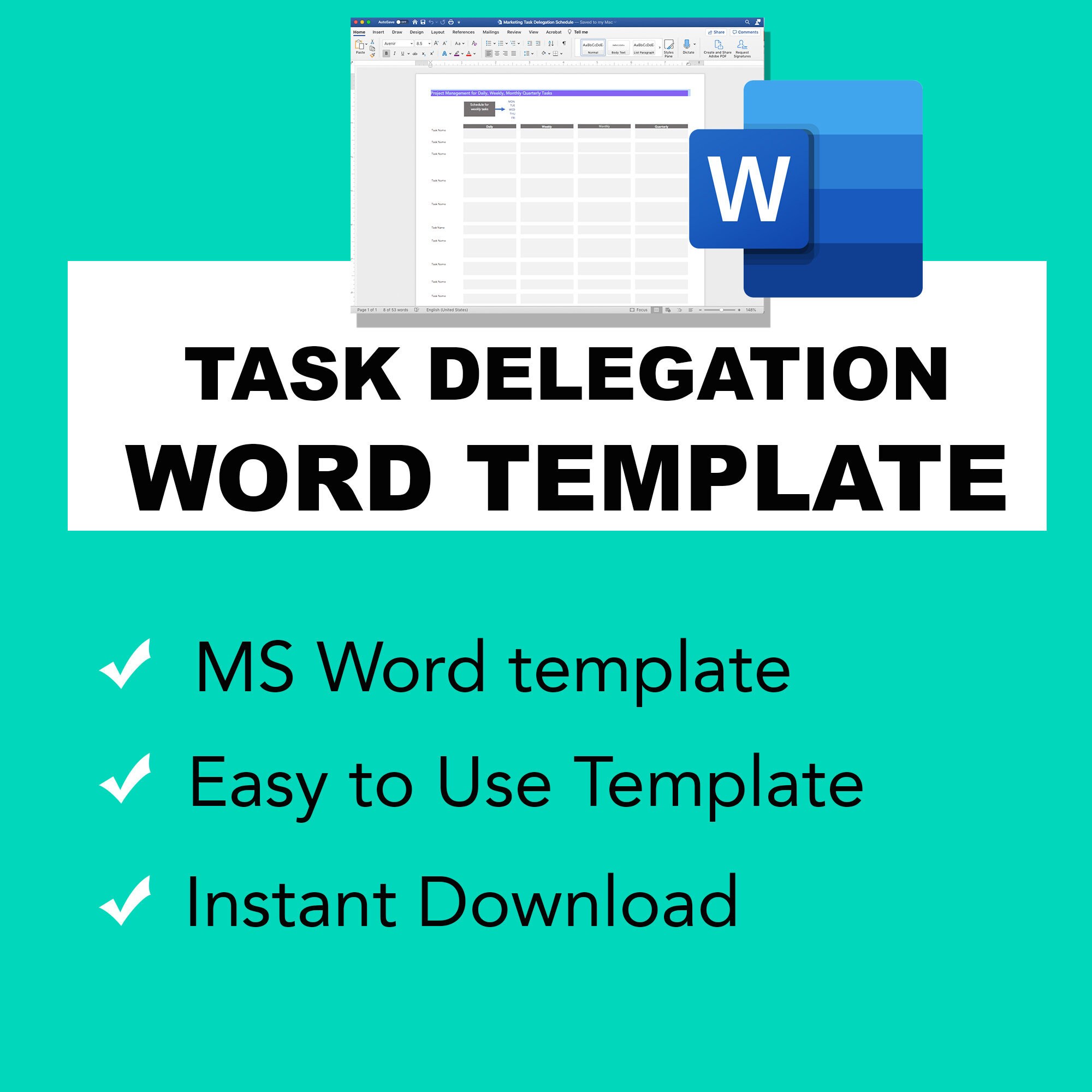 Task Delegation Spreadsheet Template Microsoft Word - Etsy