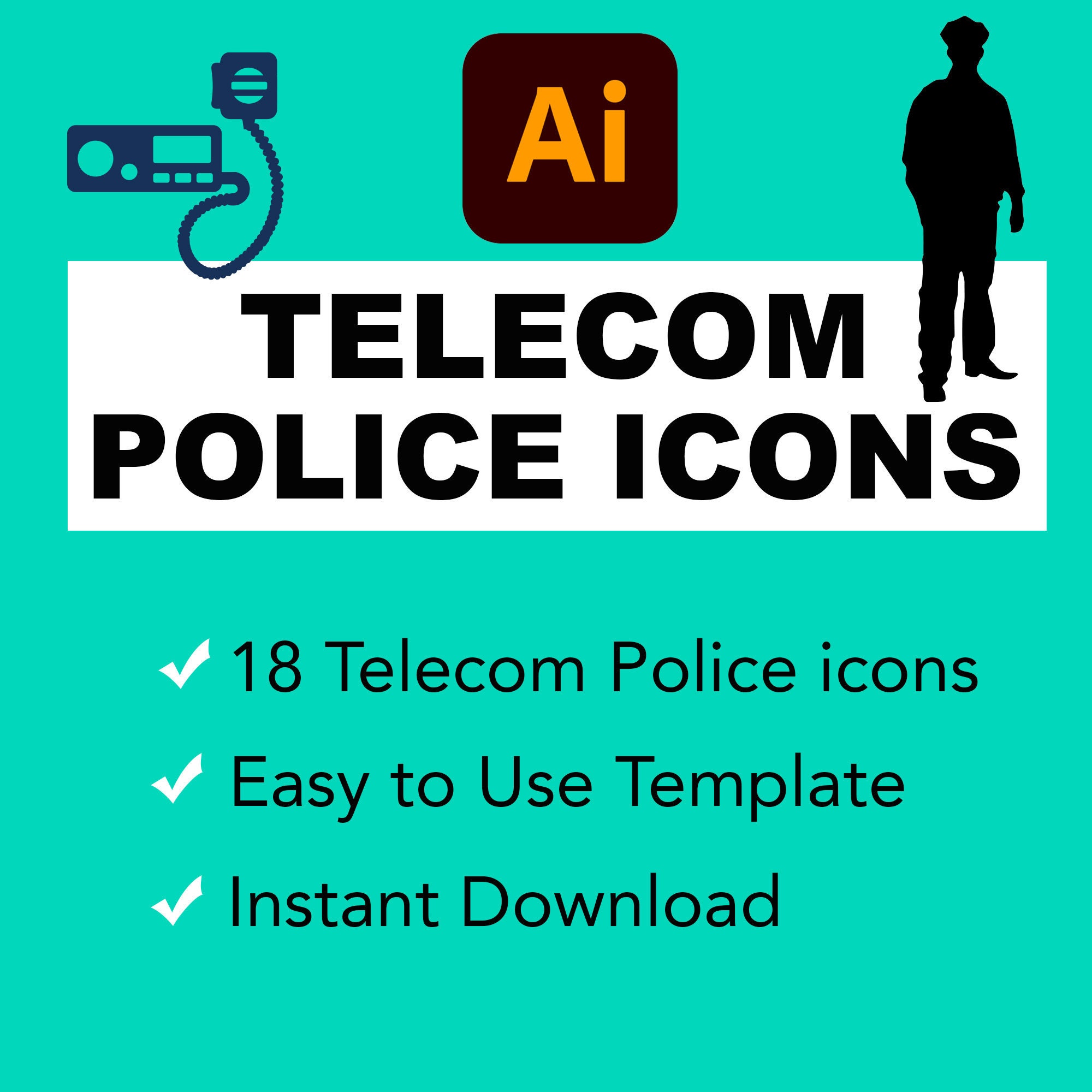 Telecom Icons for the Police and First Responder Industry Vector ...