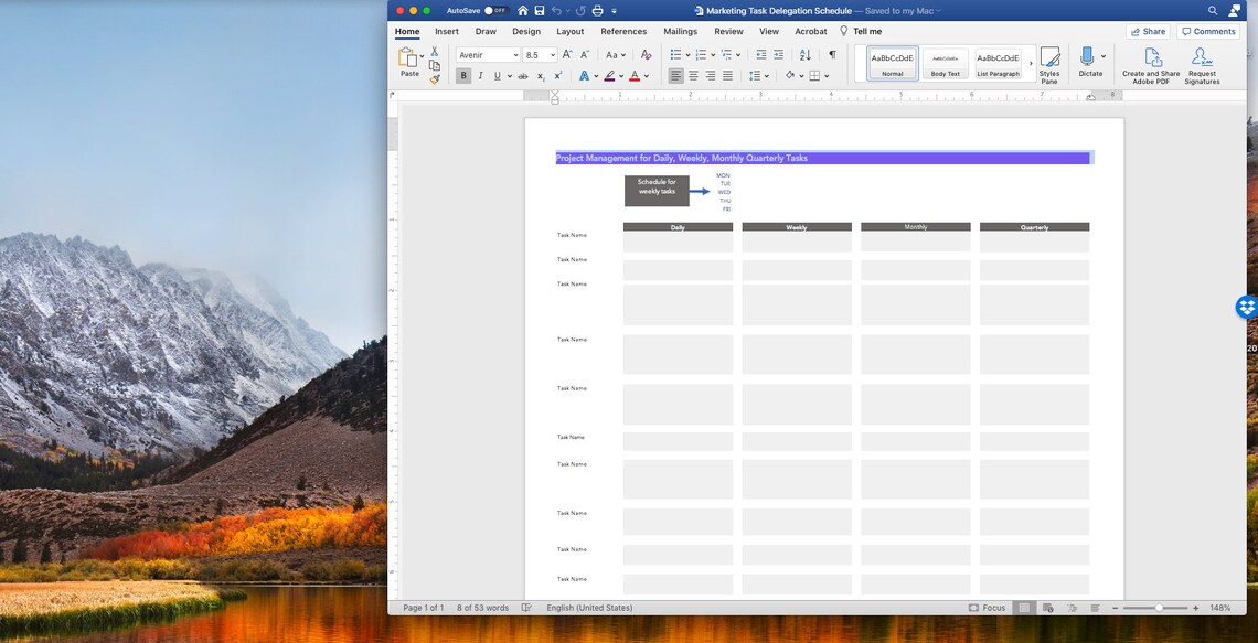 Task Delegation Spreadsheet Template Microsoft Word - Etsy